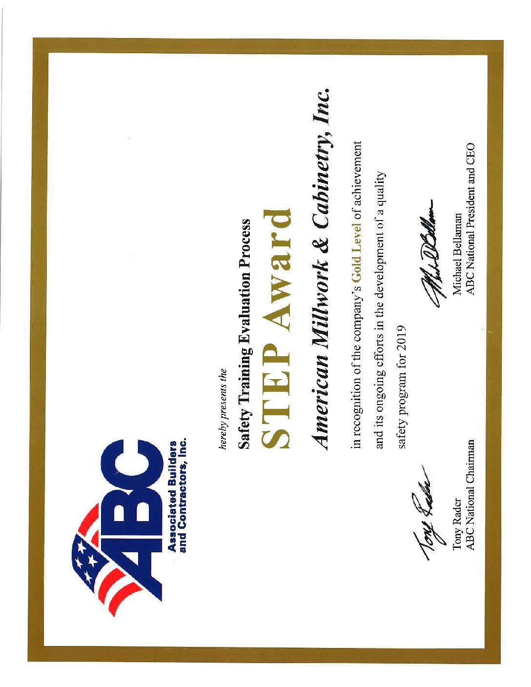 STEP Award - American Millwork and Cabinetry Inc.